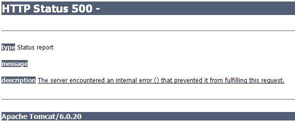 KB31459: "HTTP Status 500 - The server encountered an internal error () that prevented it from ...