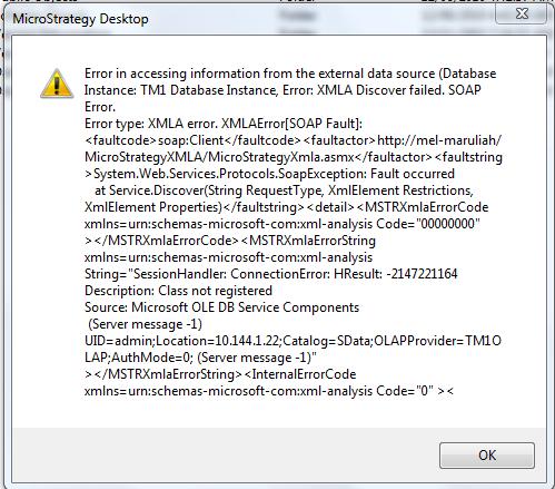 KB415912: "Error in accessing information from the external data source ...
