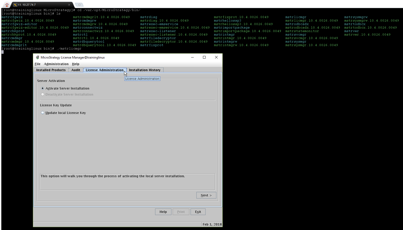 KB441890: Activation of MicroStrategy 10.4 on a Linux machine