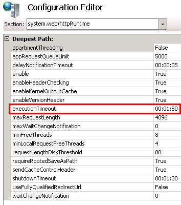 KB35666: How to edit the setting for the Request execution timeout for ASP.NET installations in ...