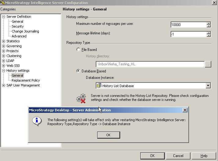 KB20508: How to set up and configure a Database Based History List Repository