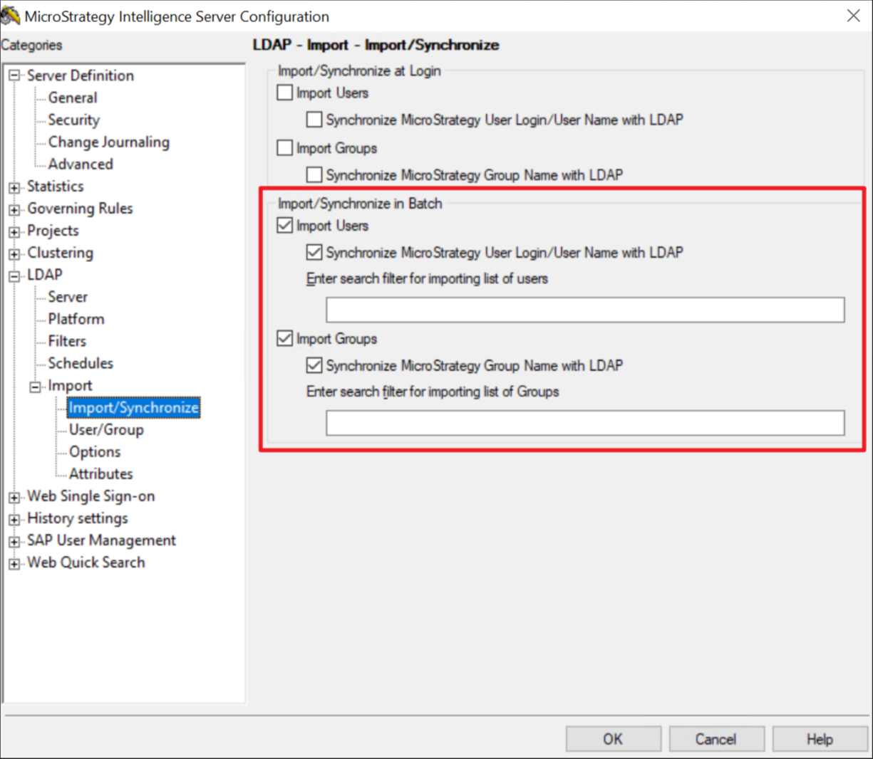 KB207608: How to perform batch import of LDAP users in MicroStrategy Intelligence Server