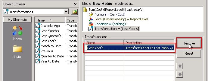 KB39231: How to Create a Transformation Metric in MicroStrategy