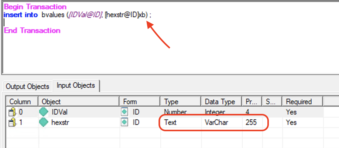 Transaction Report with Binary Input failed with syntax error after enabling Parameterized Queries