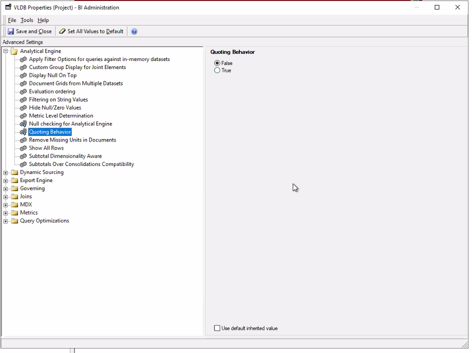 KB484793: How to expose and change the Quoting Behaviour VLDB settings in MicroStrategy 2020 and ...
