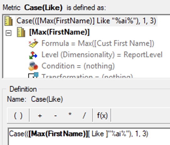 Report With Metric Using A Case Function And A Like Operator Fail After Upgrading To