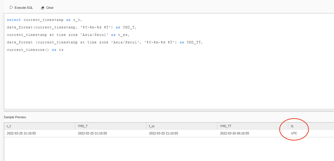 KB485565: The “Current_timezone ()” changed from KST to UTC when connecting to the same Presto ...