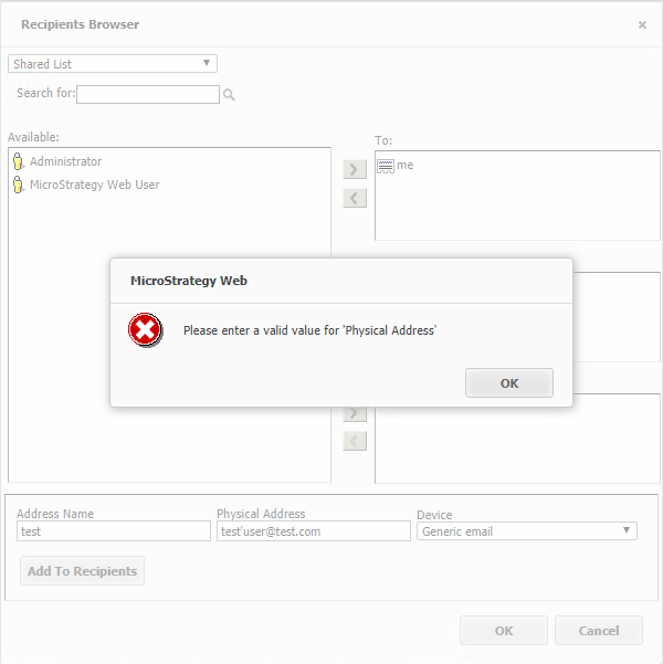 KB483821: While creating an email subscription in MicroStrategy Web, an error appears when ...