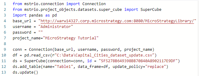 KB485674: Create Super Cube from Excel file and update it with a script in MicroStrategy Workstation