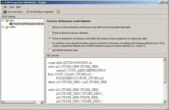 KB17514: Using the 'Preserve all final pass result elements' VLDB property at attribute level in ...