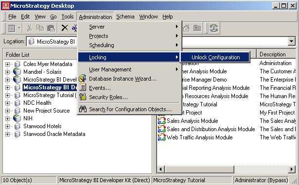 KB12274: Differences between Lock Schema, Lock Project and Lock Configuration in MicroStrategy ...