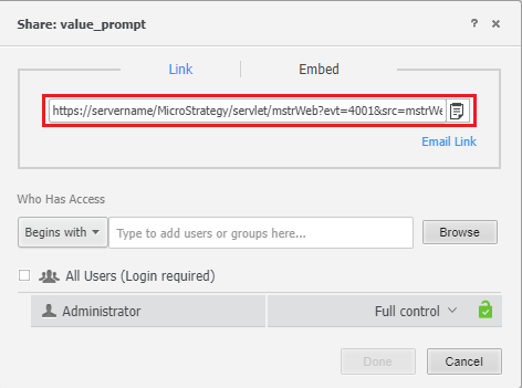 KB15734: How to pass a value prompt answer using the URL API in Microstrategy Web