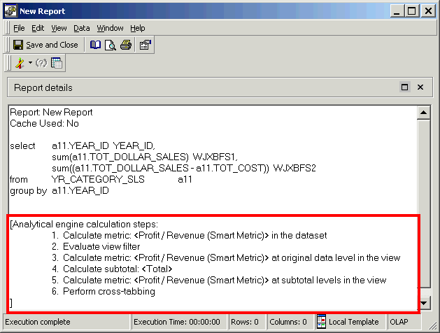 KB11194: The Analytical Engine Calculation Plan for report SQL View