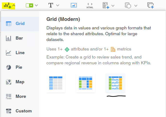In MicroStrategy Web 2020 and 2021, advanced sorting option is available for a grid in Dossier ...
