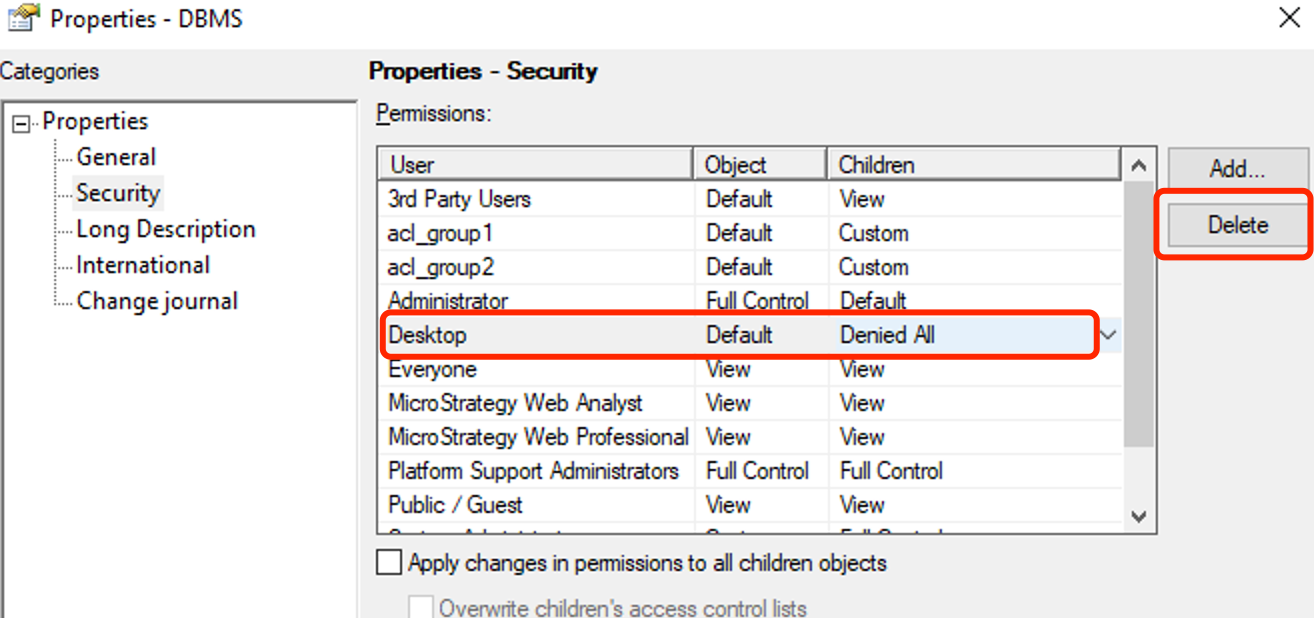 DBMS Object ACL Enforcement in MicroStrategy 2021 Update 8
